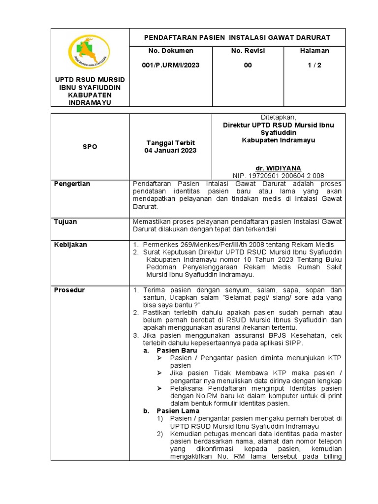 Spo Pendaftaran Igd | PDF