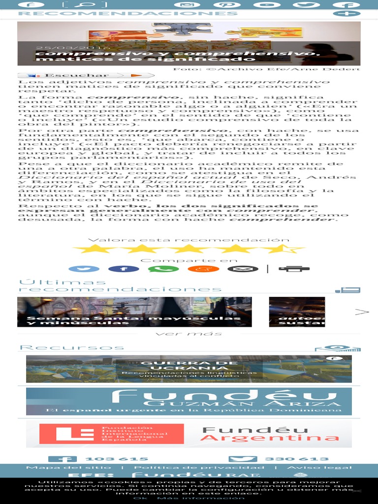 Comprensivo y Comprehensivo, Significado FundéuRAE PDF | PDF