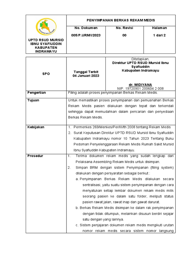 Spo Penyimpanan Berkas Rekam Medis | PDF