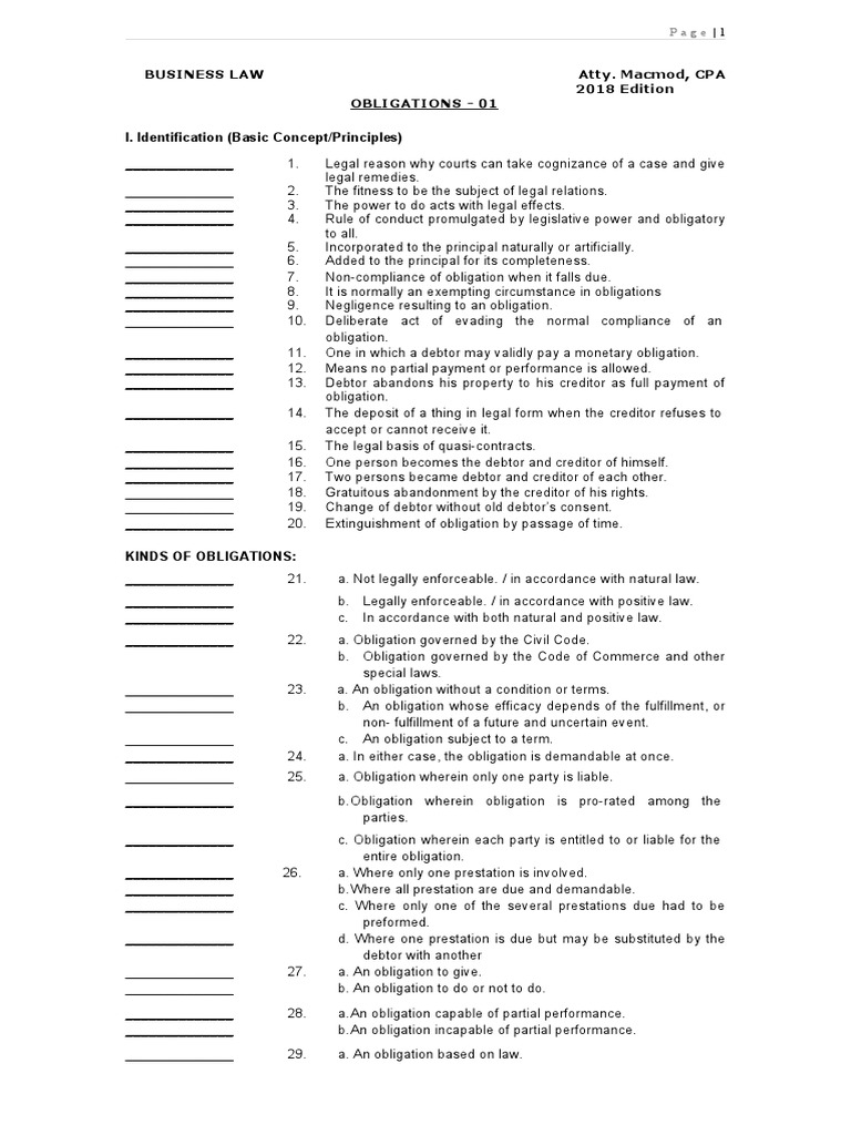 Business Law: Key Concepts of Obligations | PDF | Social Science
