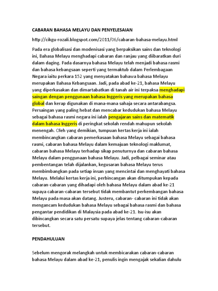CABARAN-BAHASA-MELAYU-DAN-PENYELESAIAN.docx | PDF