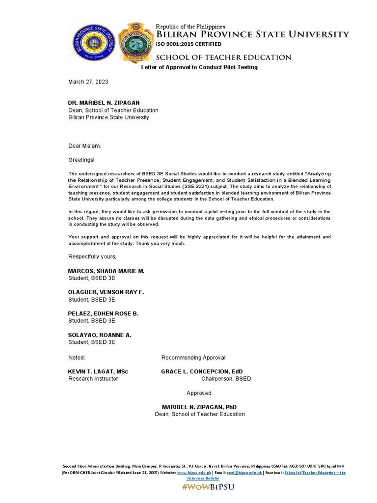 Letter For Pilot Testing | PDF