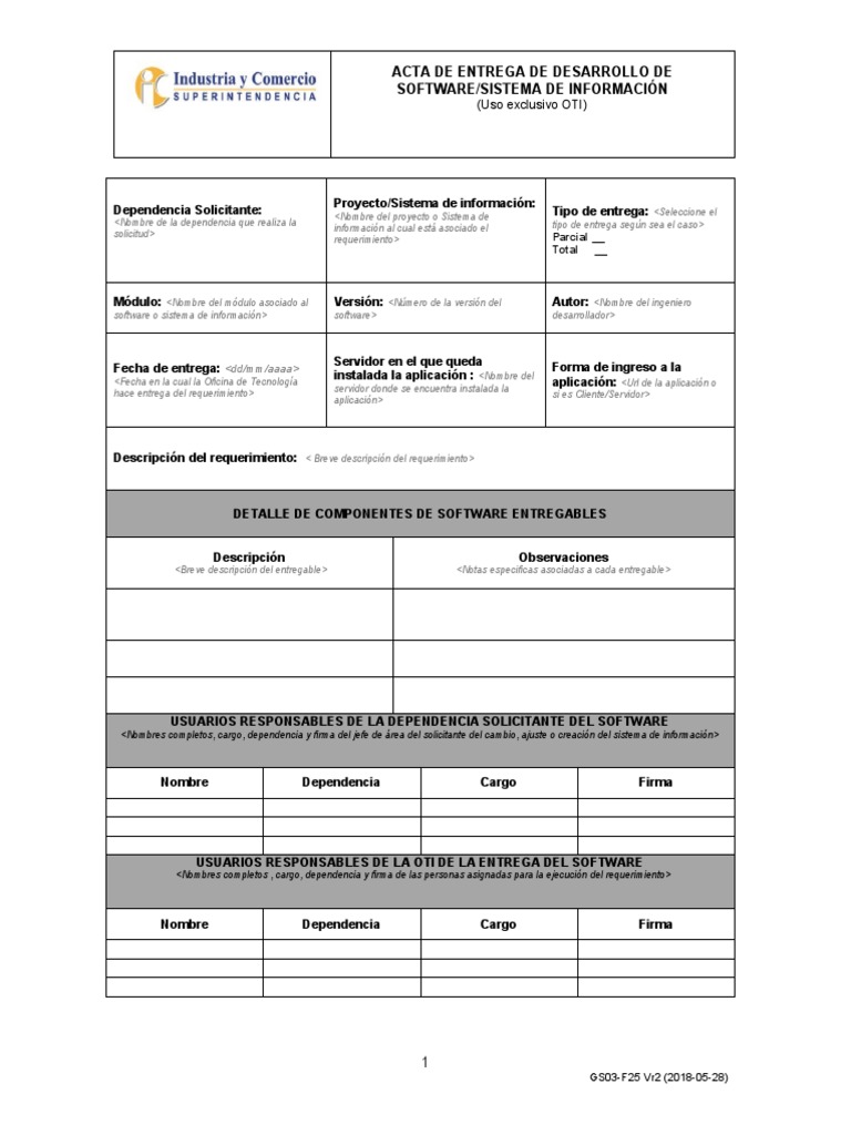Acta de Entrega de Desarrollo de Software - V2 | PDF