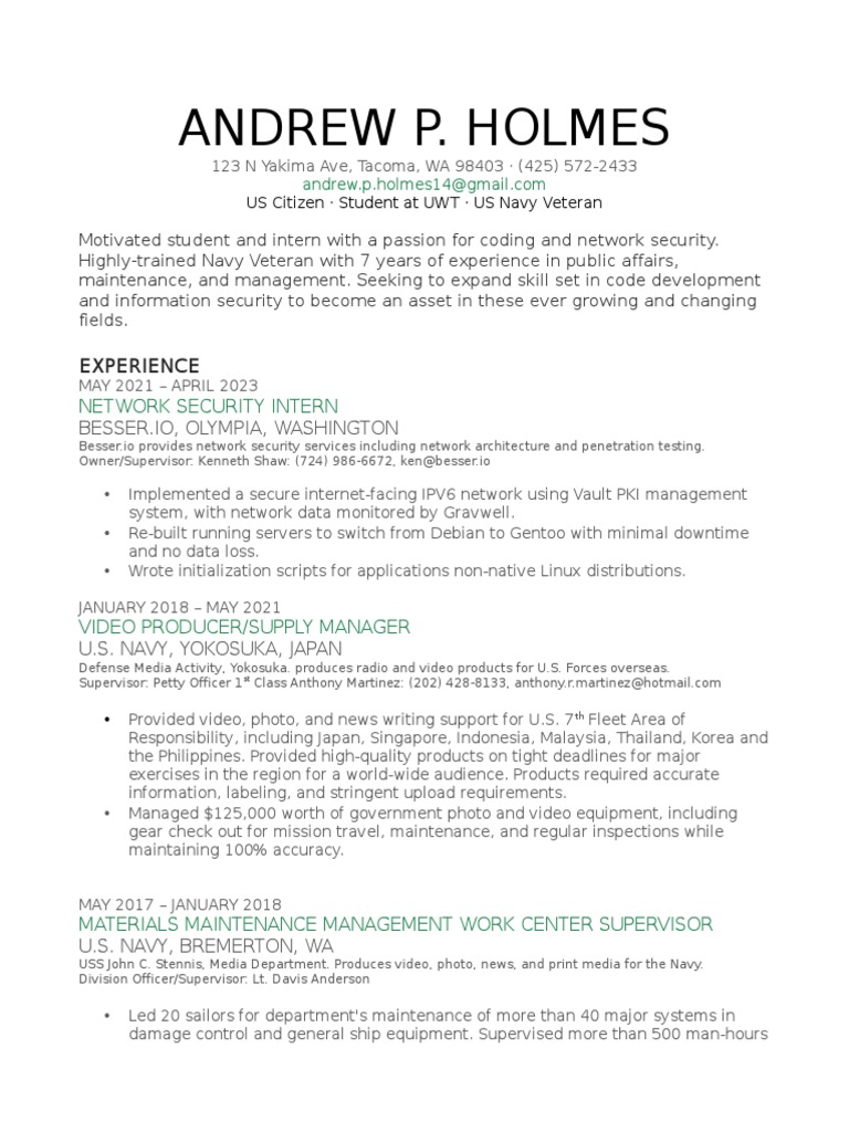 Andrew Holmes Resume PDF | Download Free PDF | Software | Computing