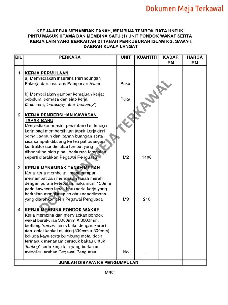 BQ Kubur KG Sawah - Dokumen Meja Terkawal PDF | PDF | Griya & Taman