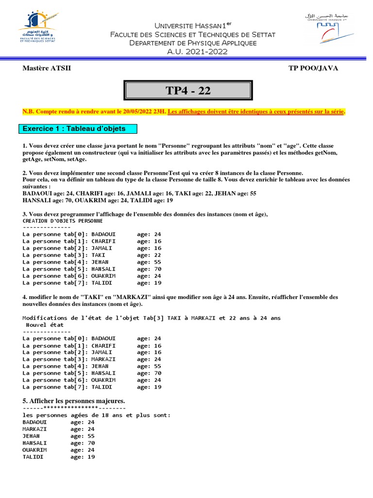 TP TABLEAU APPLICATION POO-Java | PDF | Classe (informatique) | Informatique