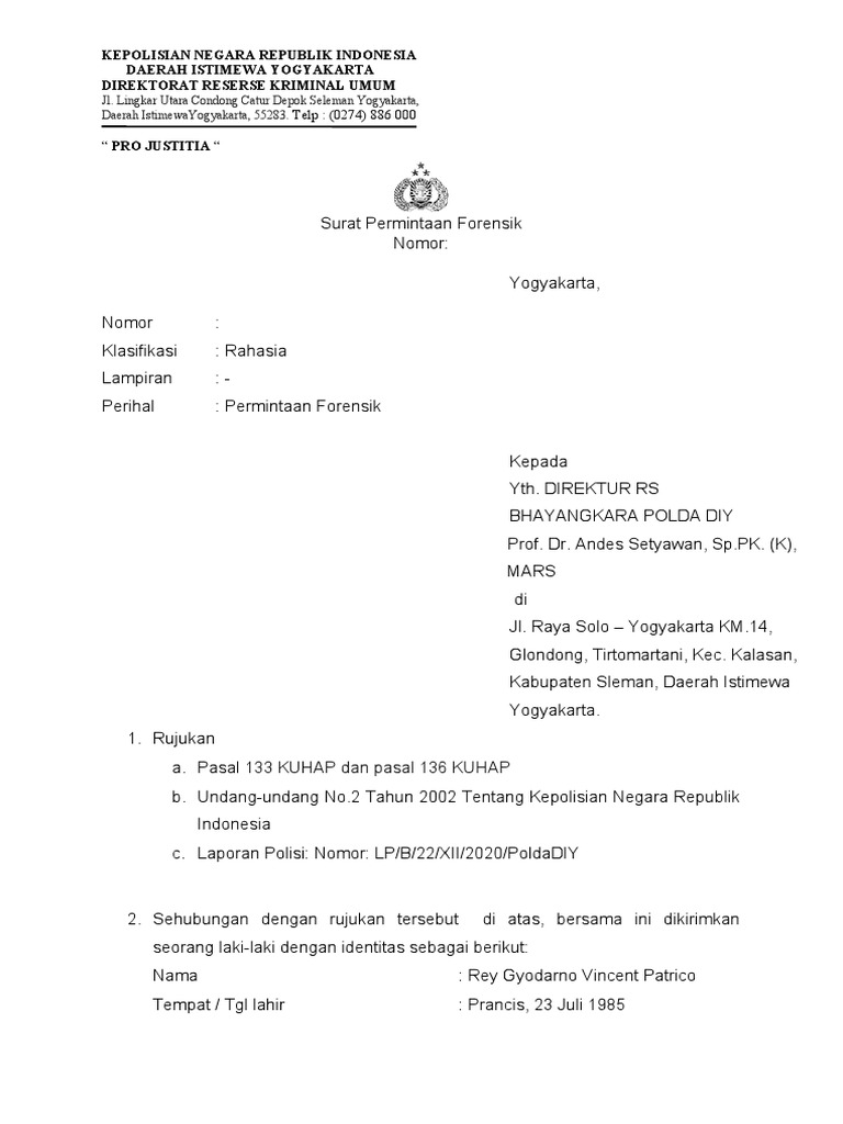 Surat Permintaan Forensik | PDF