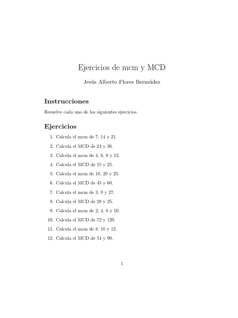 Ejercicios MCD y MCM PDF | PDF