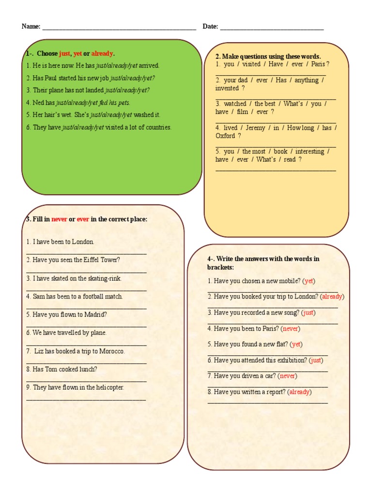 Present Perfect Key Words | PDF