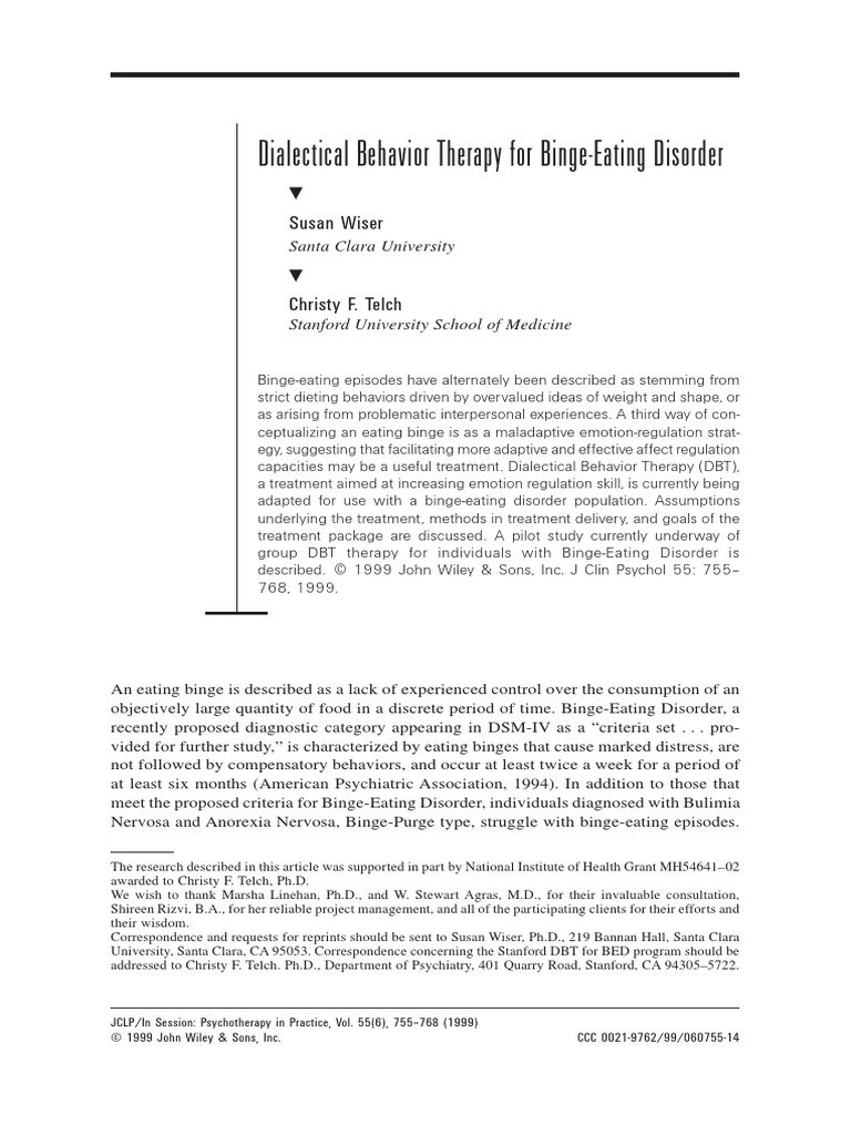 Dialectical Behavior Therapy For Binge-Eating Disorder | PDF | Dialectical Behavior Therapy ...