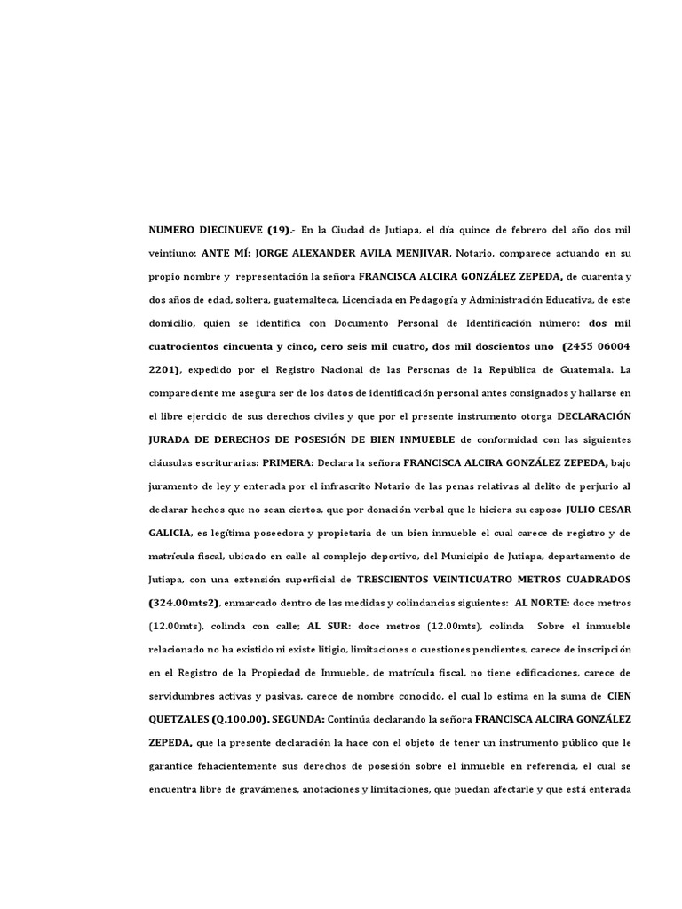 Declaracion Jurada de Derechos de Posesion Francis Gonzales 2 | PDF