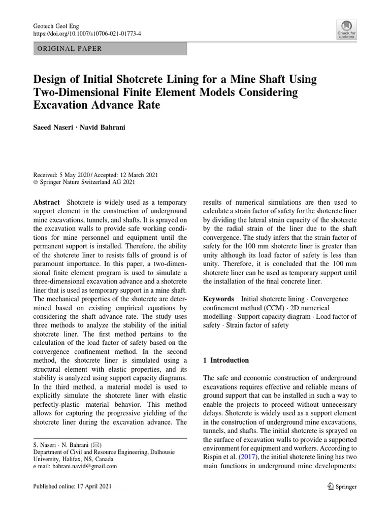 Design of Initial Shotcrete Lining For A PDF | PDF