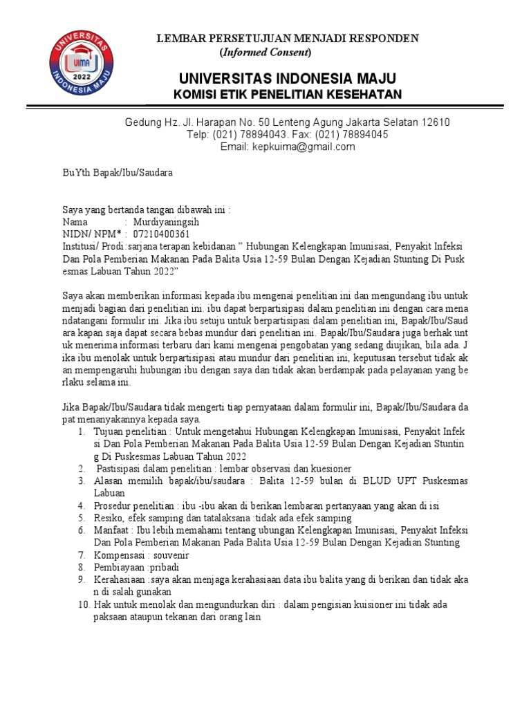 Lembar Persetujuan Menjadi Responden Dian | PDF