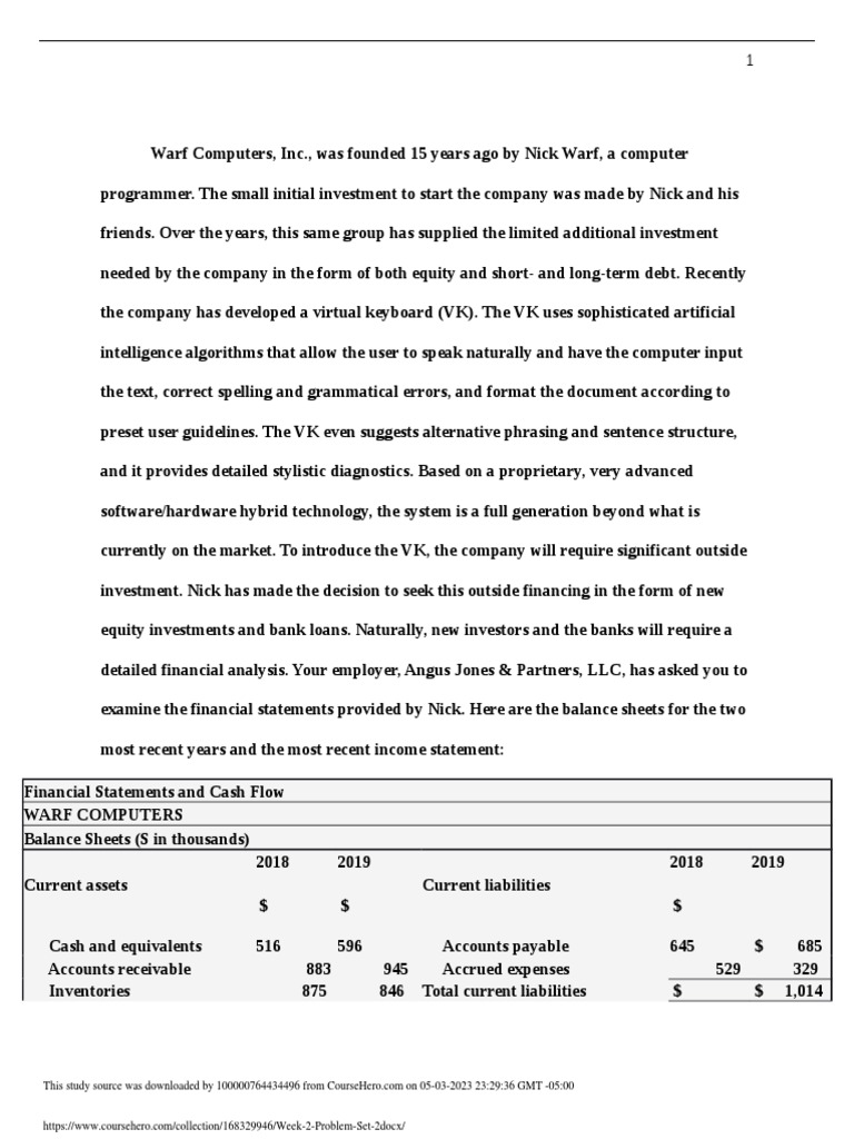 Week 2 Problem Set 2 PDF | PDF | Free Cash Flow | Working Capital Week 2 Problem Set 2 PDF | PDF | Free Cash Flow | Working Capital