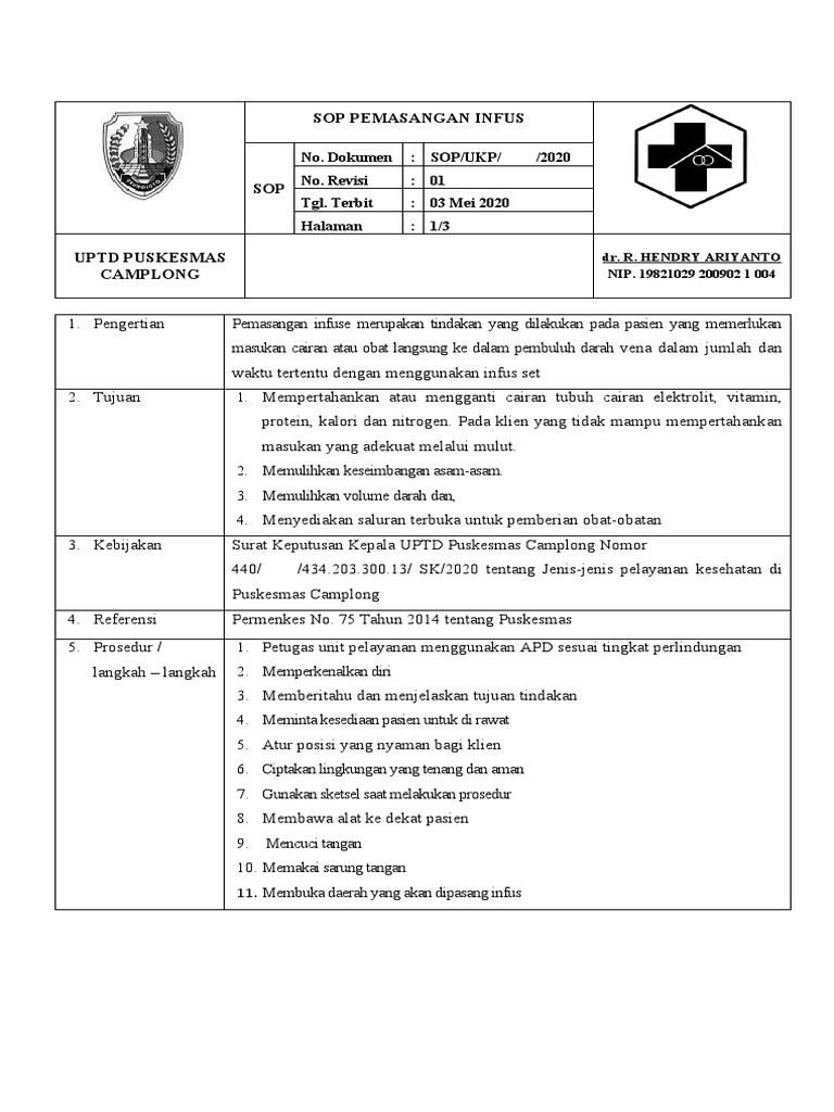 SOP pemasangan infus | PDF