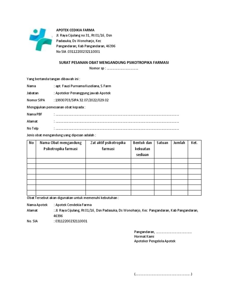 PESANAN OBAT PSIKOTROPIKA | PDF