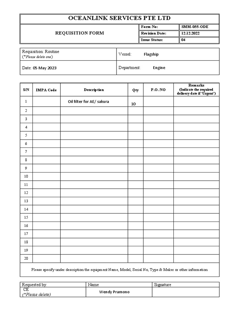OL SMM-055-ODE - Requistion Form (Ver 04) | PDF