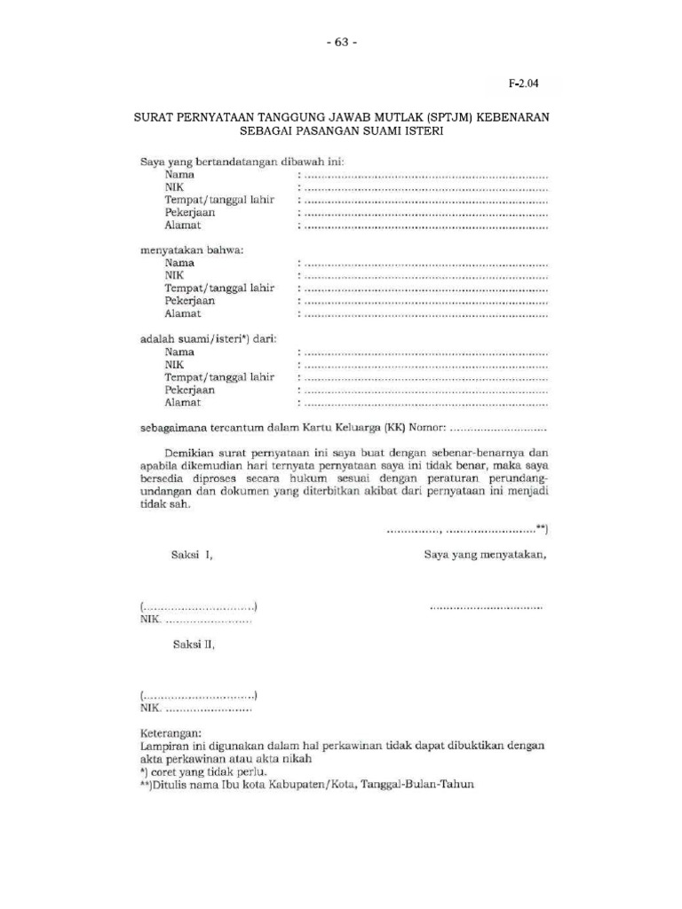 Surat Pernyataan Tanggung Jawab Mutlak (SPTJM) Kebenaran Data Pasangan ...