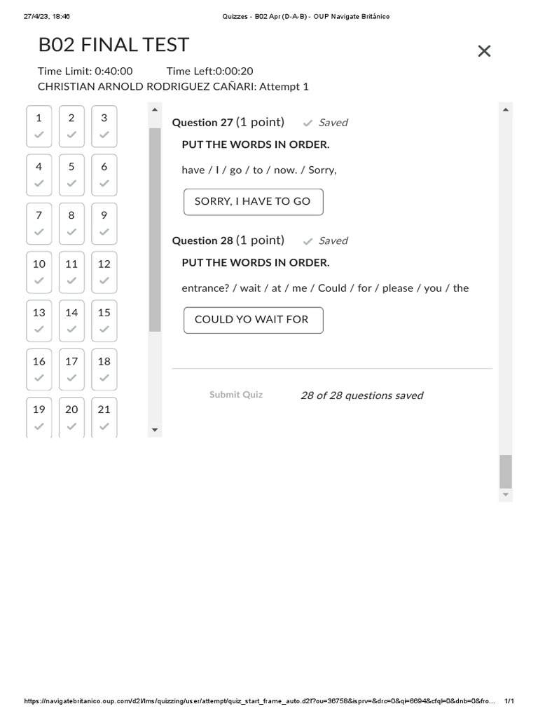 Quizzes - B02 Apr (D-A-B) - OUP Navigate Británico PDF | PDF