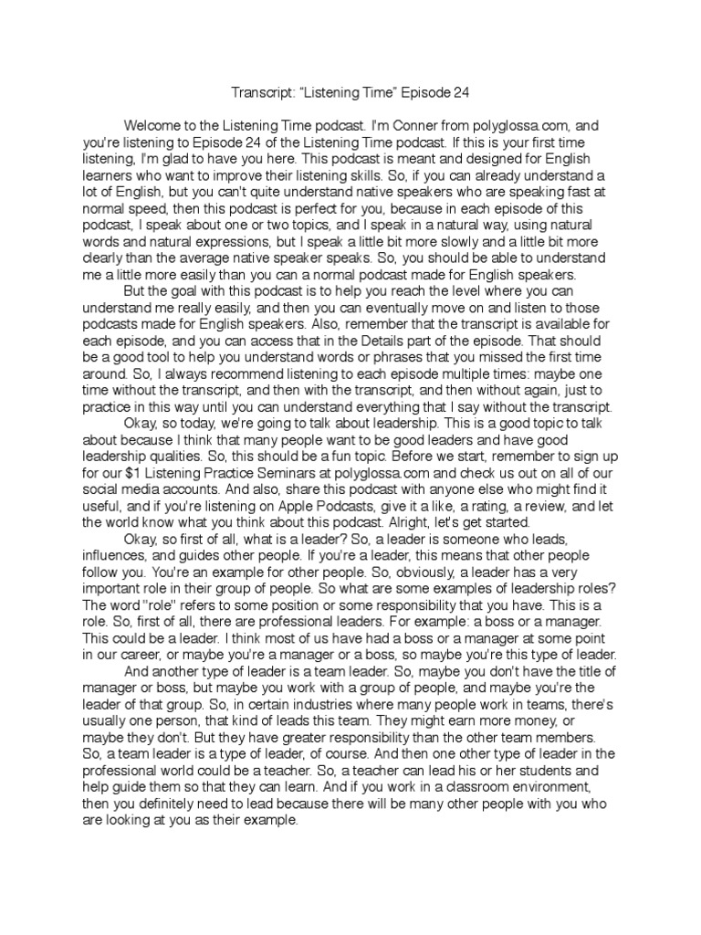 Episode 24 Transcript - Listening Time - PDF | PDF | Empathy | Self ...