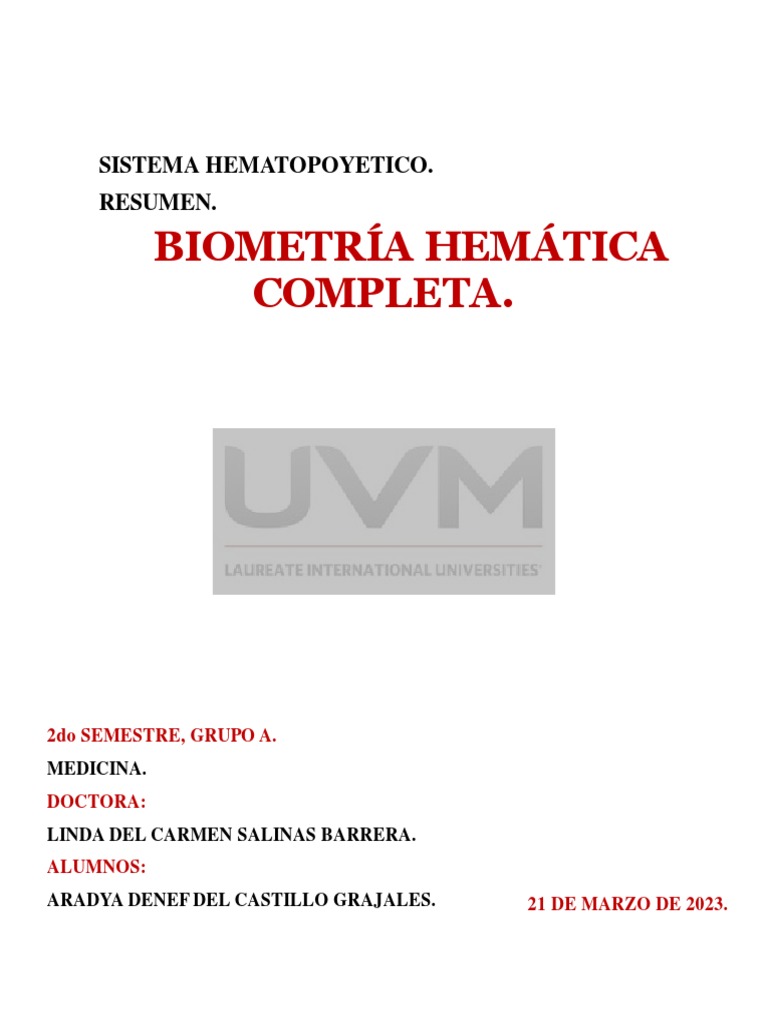 Biometría Hemática Completa PDF | PDF