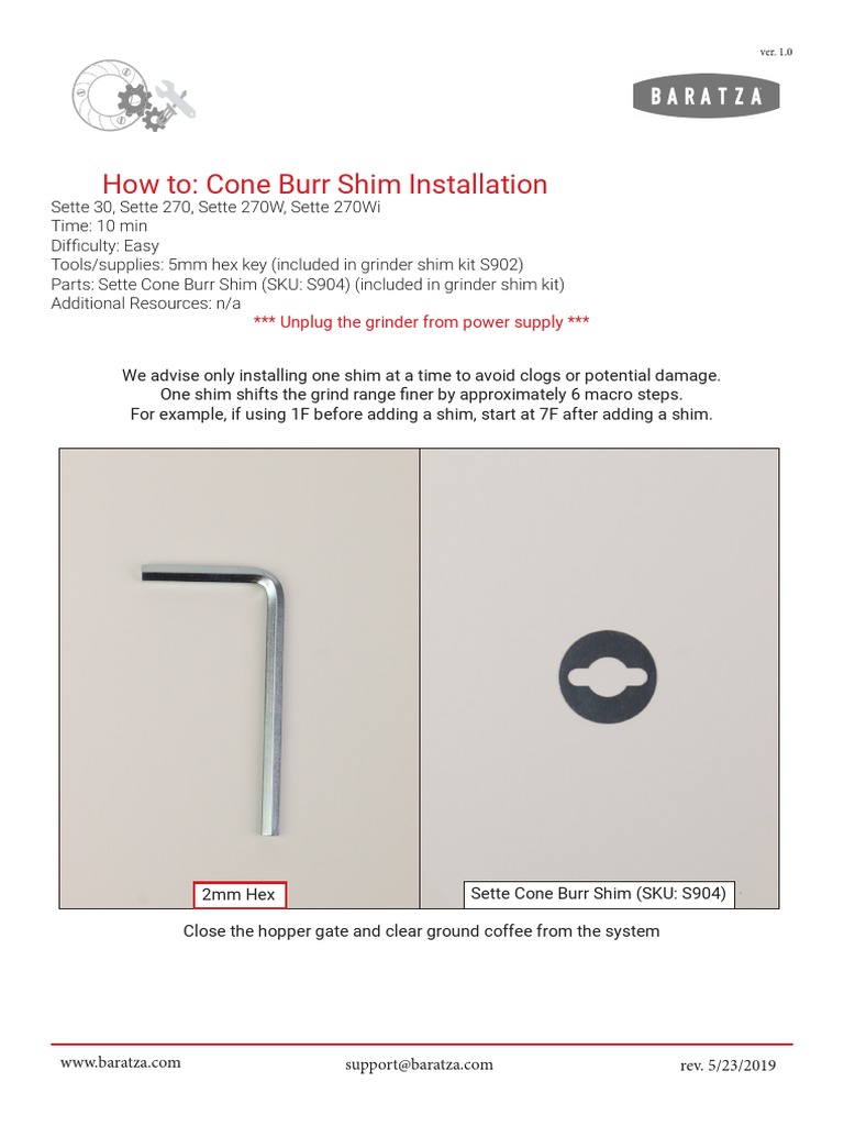 Cone Burr Shim Installation v1.0 PDF | PDF