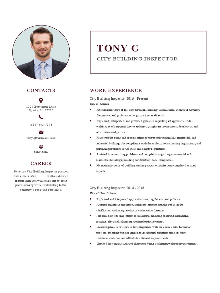 City Building Inspector Resume A4 | PDF