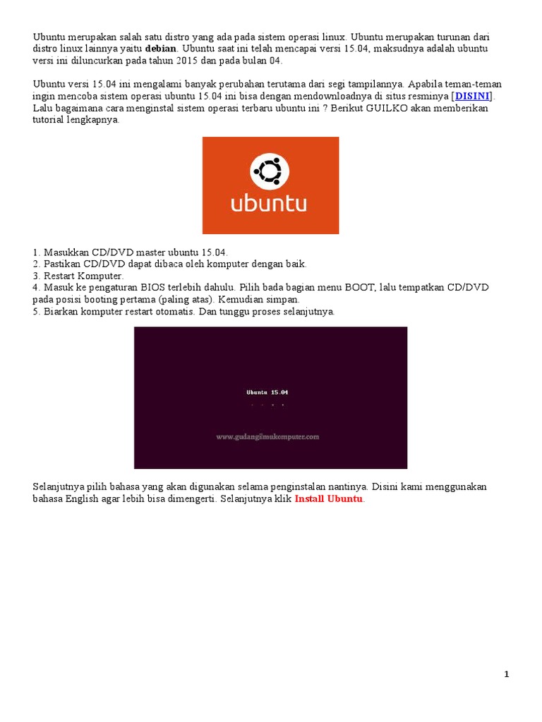 Tutorial Instal Ubuntu 15.04 | PDF | Komputer