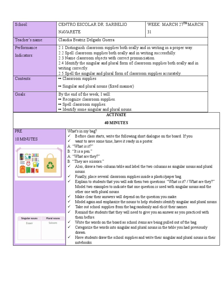 Mastering Classroom Supplies: A Week-Long Lesson Plan for Teaching ...