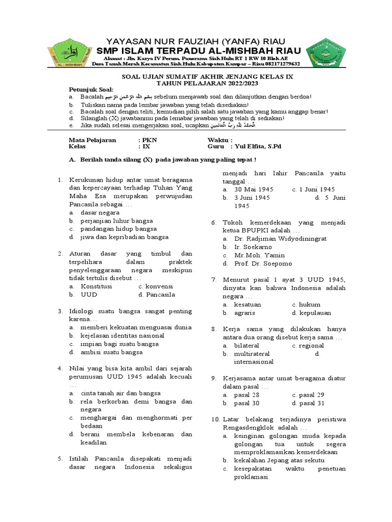 Soal PKN Sumatif Kelas Ix | PDF | Politik