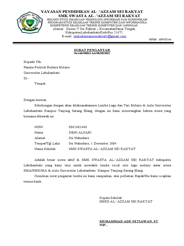 SURAT PENGANTAR LOMBA | PDF