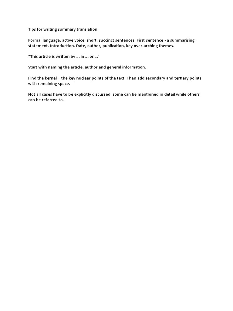 Tips For Writing Summary Translation | PDF | Foreign Language Studies