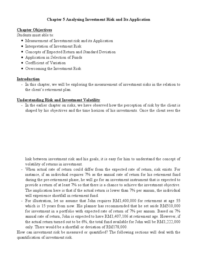Chapter 5 Analysing Investment Risk and Its Application | PDF | Standard Deviation | Risk