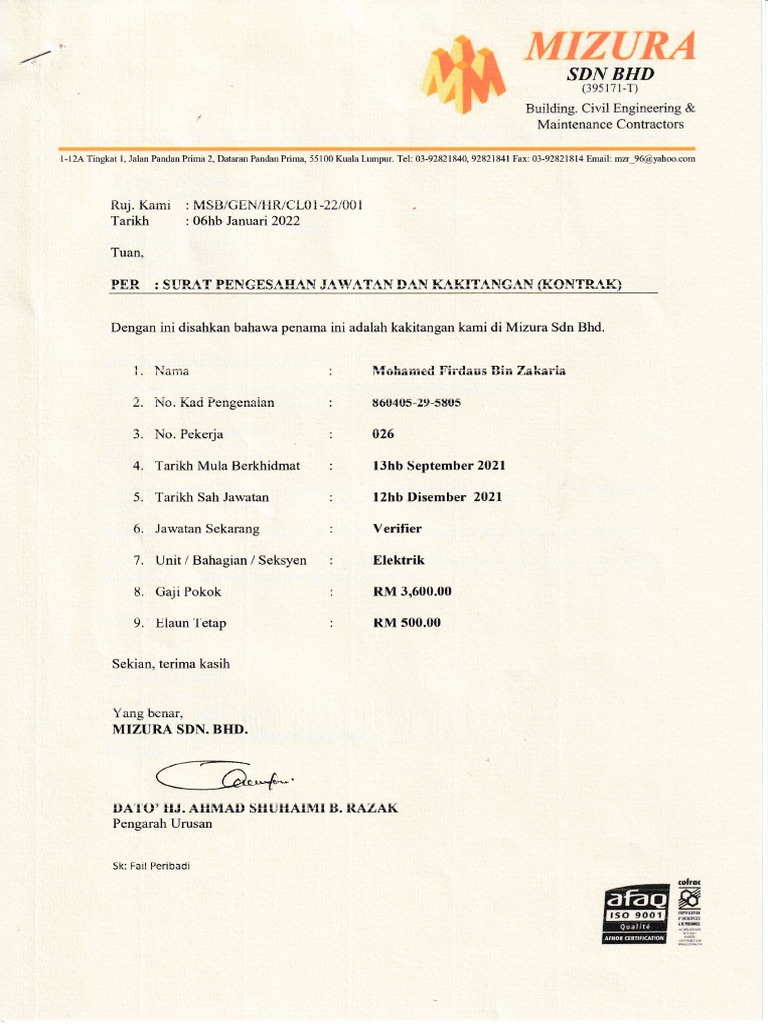 Surat Pengesahan Kerja PDF | PDF