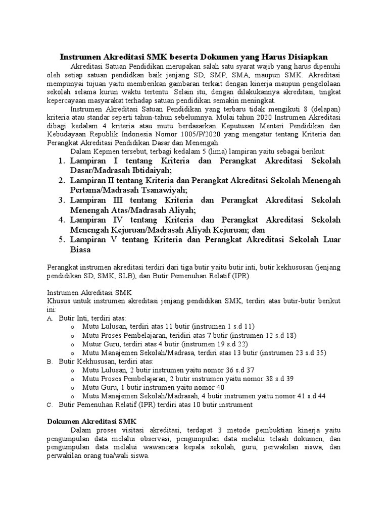 Instrumen Akreditasi SMK 2025 | PDF