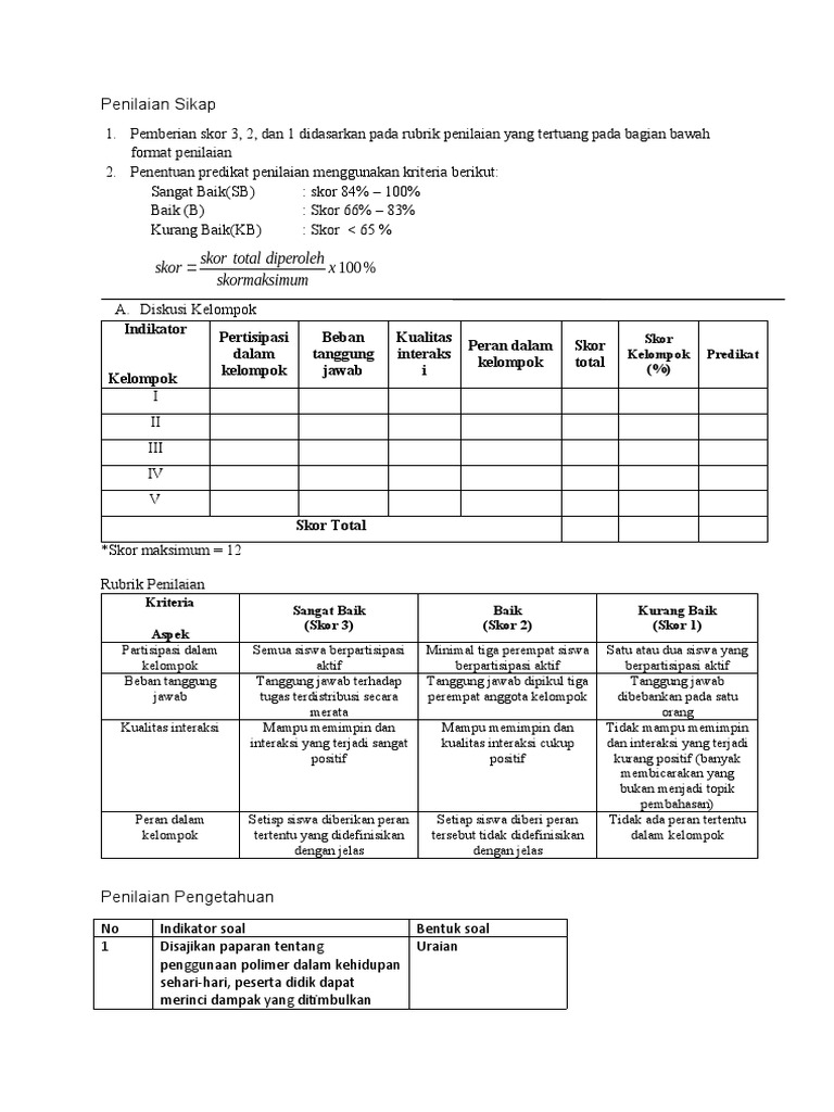 Lampiran Penilaian Sikap Dan Pengetahuan LK 4 RPP | PDF