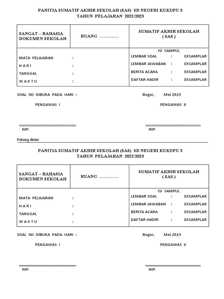 Sampul Amplop Naskah Soal Ujian | PDF