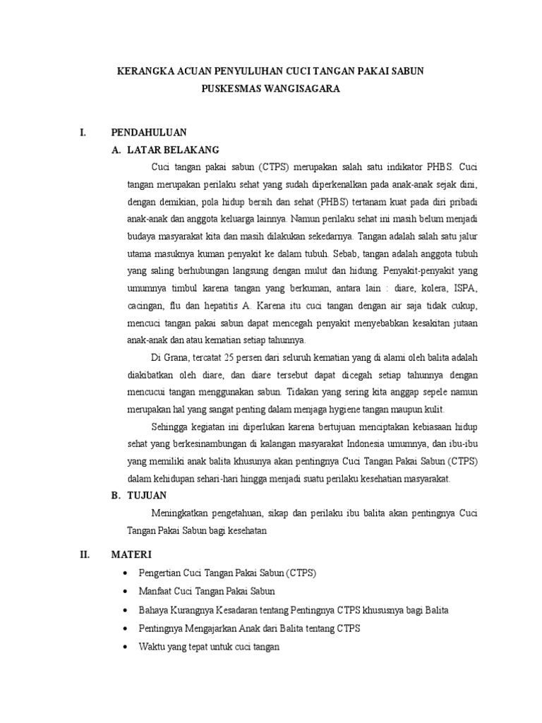 Kerangka Acuan Penyuluhan Cuci Tangan Pakai Sabun | PDF