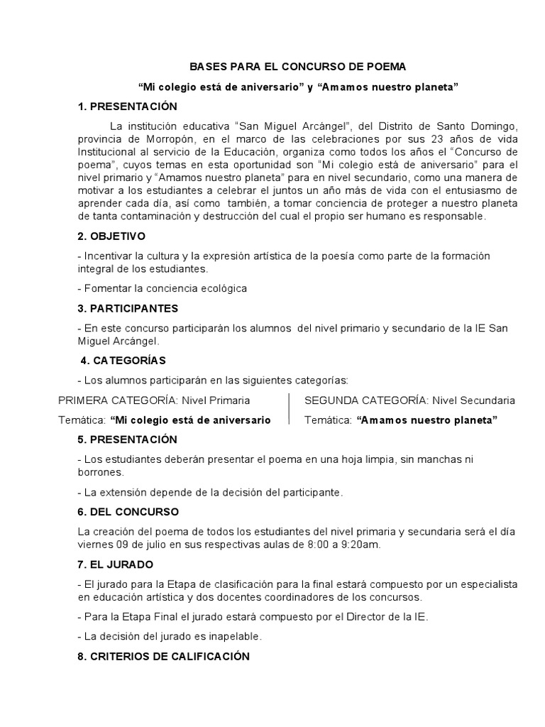 Bases para El Concurso de Poesía | PDF