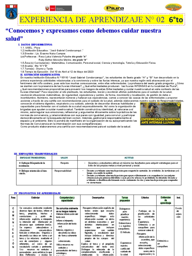 Experiencia de Aprendizaje N°02 Sexto A y B de Primaria Año 2023 - PDF | PDF | Números | Decimal
