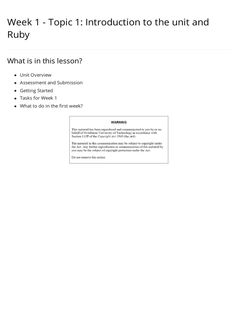 Week 1 - Topic 1 - Introduction To The Unit and Ruby PDF | PDF | Mac Os ... Week 1 - Topic 1 - Introduction To The Unit and Ruby PDF | PDF | Mac Os ...