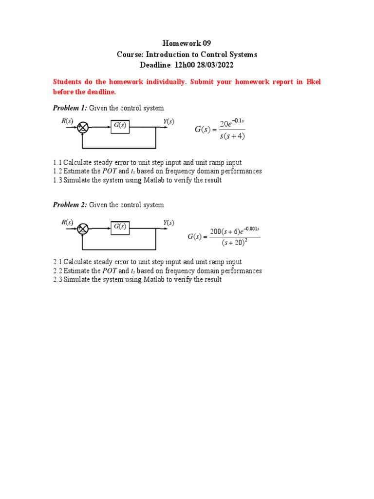 Control Systems Homework Guide | PDF
