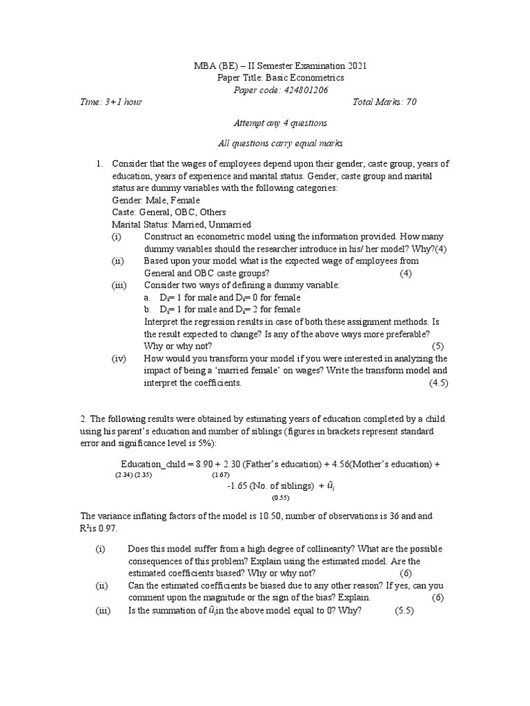 Analysis of Factors Affecting Employee Wages: An Application of Econometric Modeling | PDF ...