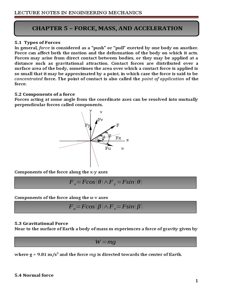 Chapter 5 Force Mass Acceleration | PDF | Force | Newton's Laws Of Motion
