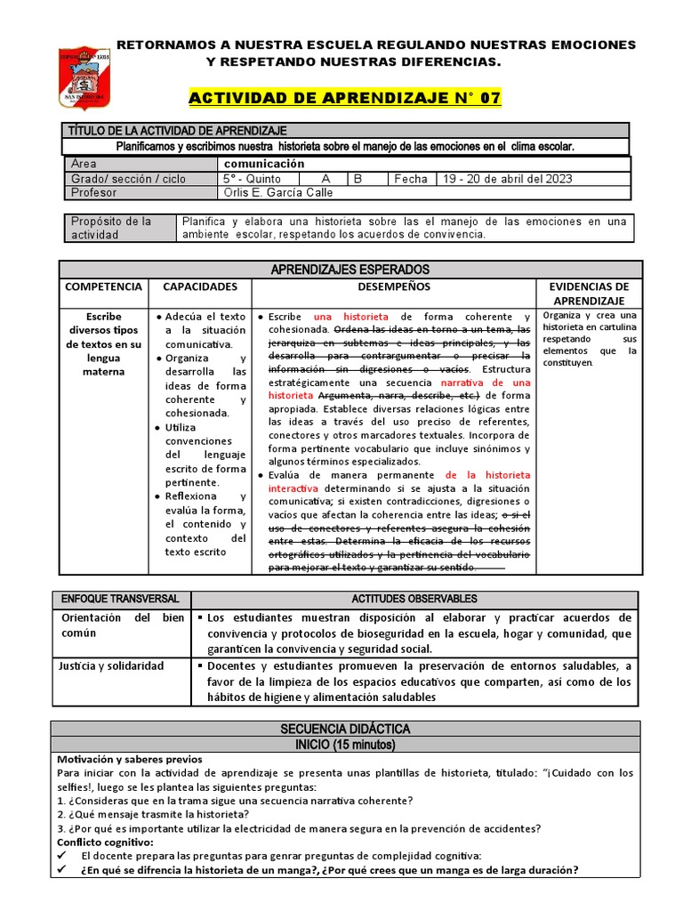Ses Com - 5° - Sem 5 | PDF | Cómics | Aprendizaje