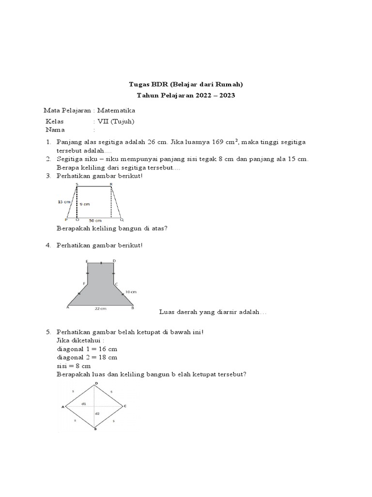 Tugas BDR MTK Kelas 7 | PDF