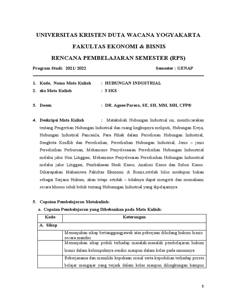 Rpshubungan Industrial (Versi Baru R.3) Versi Ukdw Yogya | PDF