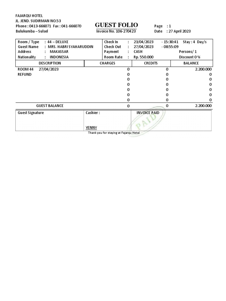 Bill Fajarqu Hotel Bulukumba | PDF