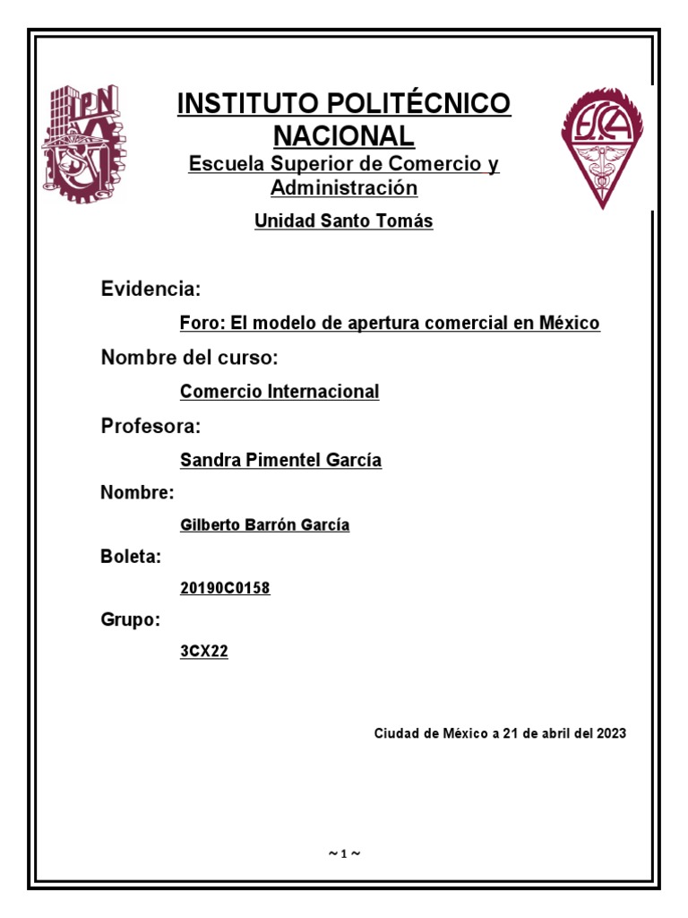 Act. 2 - Sesion 4 - Foro - El Modelo de Apertura Comercial en Mexico | Descargar gratis PDF ...