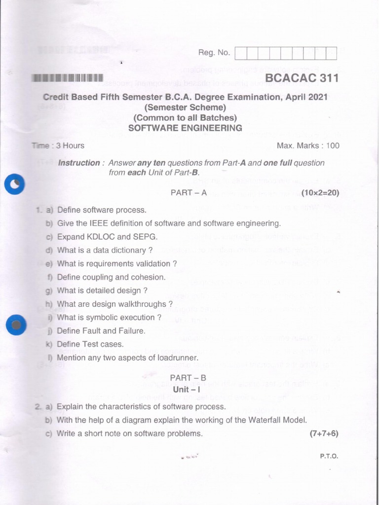 BCA V Semester Software Engineering April 2021 PDF | PDF